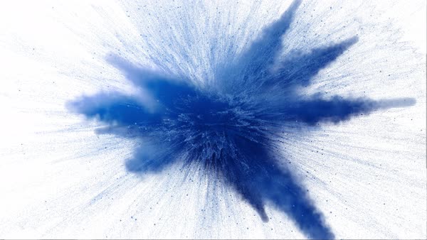 Blue color powder explosion on white isolated background. 3d render ...