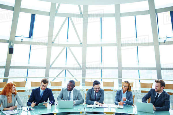 Managers sitting in conference hall and waiting for the conference ...