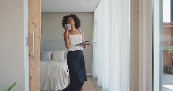 Beautiful woman dancing at home having fun celebrating lifestyle ...