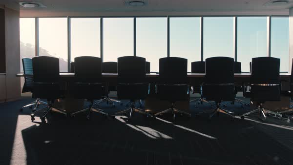 Empty corporate office boardroom modern conference room with view of ...