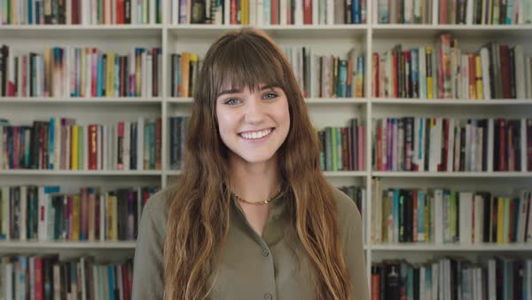 Beautiful Woman Cute Librarian Beautiful Brown Haired Girl Studying In