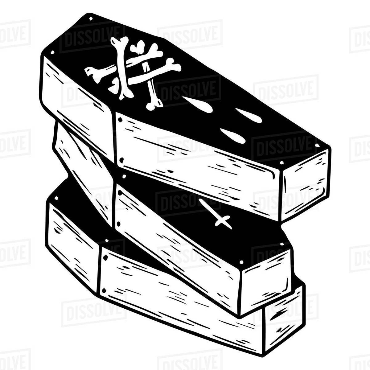 Illustration of wooden coffins stacked against white background - Stock ...