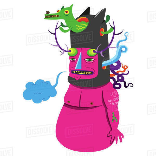 Cartoon illustration of pink monster against white background - Stock ...