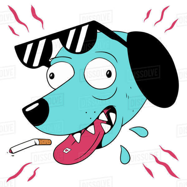 Cartoon illustration of a dog on acid against white background - Stock ...