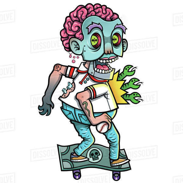 Illustration of a zombie skateboarding on white background - Royalty ...