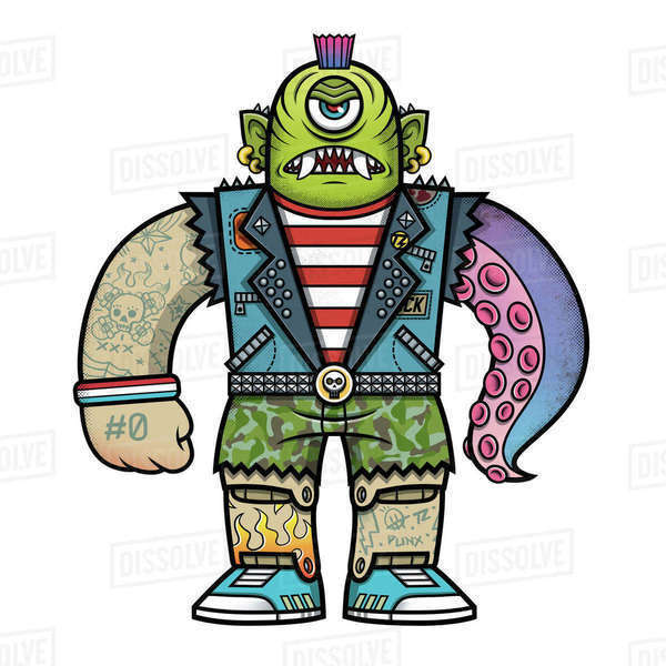 Cartoon illustration of rocker monster isolated on white background ...
