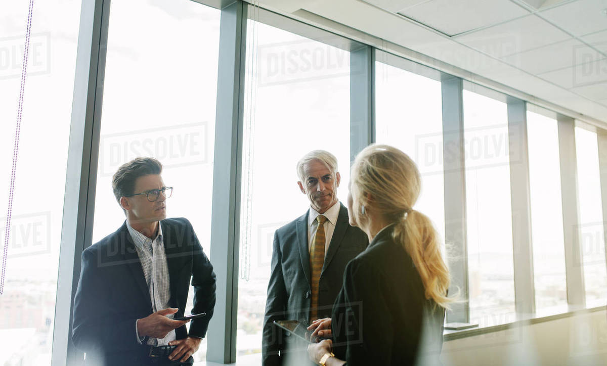 Corporate professional talking about work while meeting in office ...