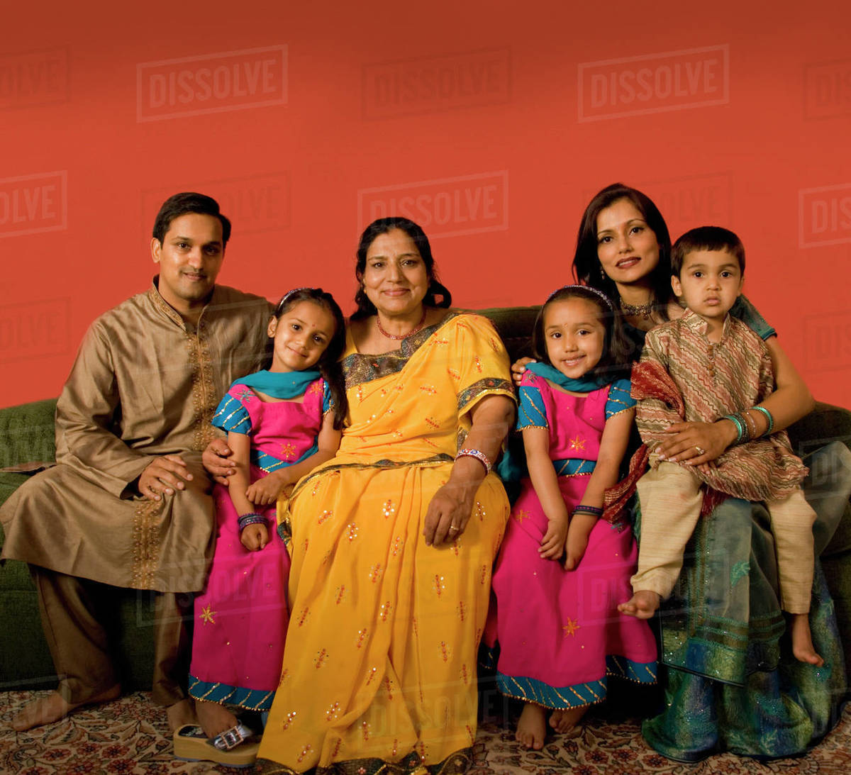 Multi-generational Indian family in traditional dress - Royalty-free ...