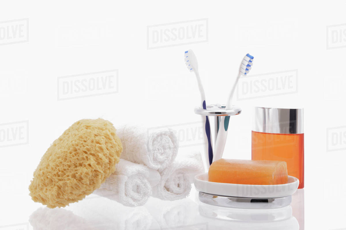 Studio shot of bathroom toiletries - Stock Photo - Dissolve