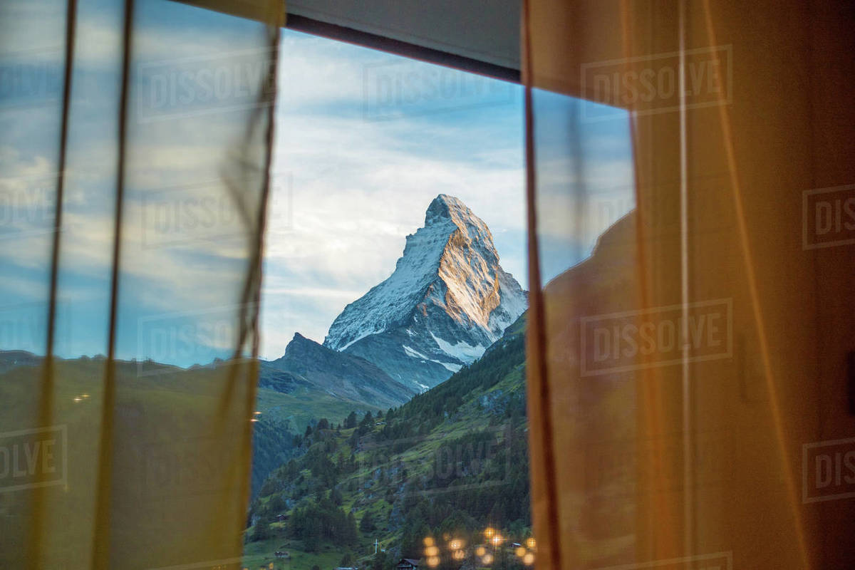Switzerland, Matterhorn through a window - Stock Photo - Dissolve