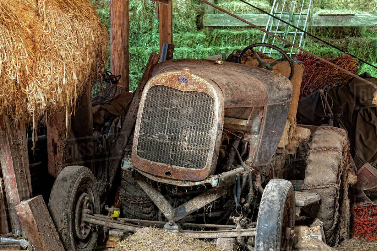 USA, Washington, Silverdale, Historic Petersen Farm, Old Tractor ...
