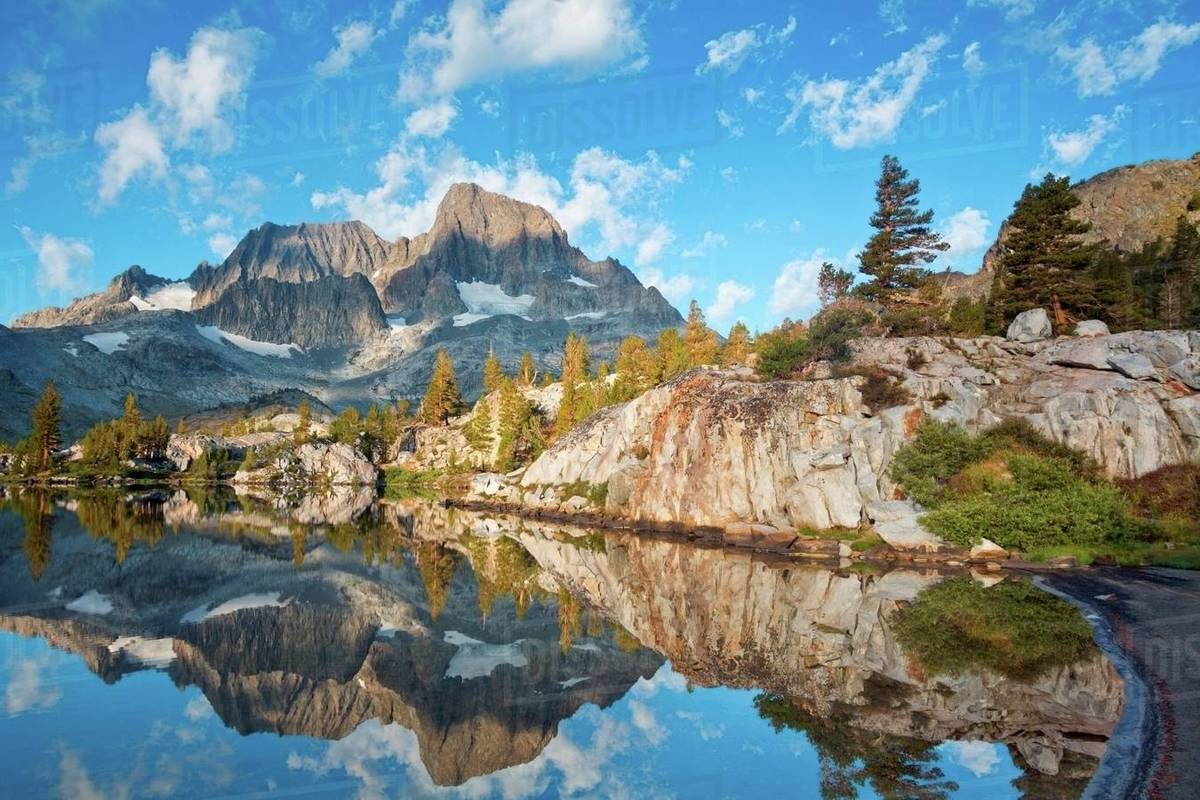 Banner Peak and Mt Ritter reflected in a lake, Garnet Lake, Ansel Adams ...