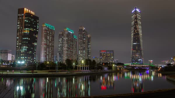 Incheon, Korea Illumination Skyscrapers at Night - 4K Royalty-free ...