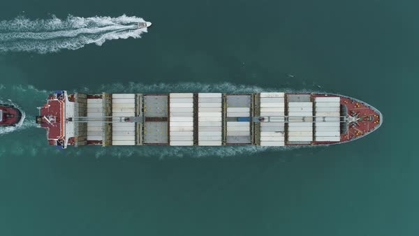 Large Container Ship in the Sea. Aerial Vertical Top-Down View. Drone ...
