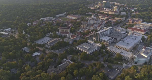 Atlanta Aerial Short, slow panning reverse birdseye looking at CDC and ...