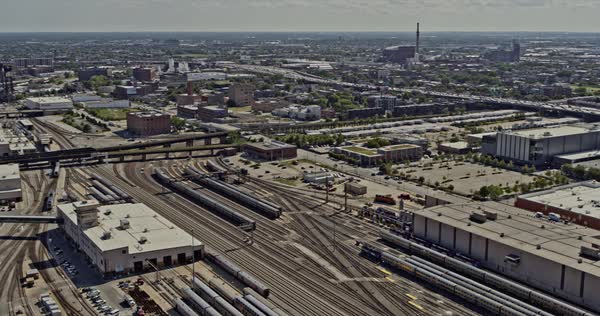 Chicago Illinois industrial rail yards of East Pilsen and chinatown ...