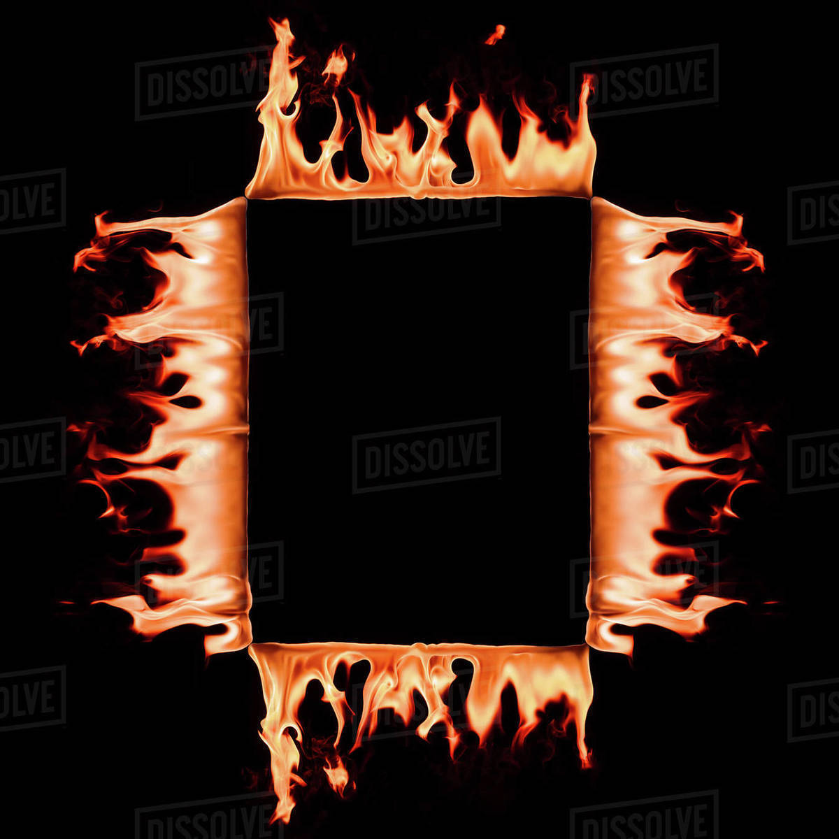 Close up view of burning square frame isolated on black - Royalty-free ...