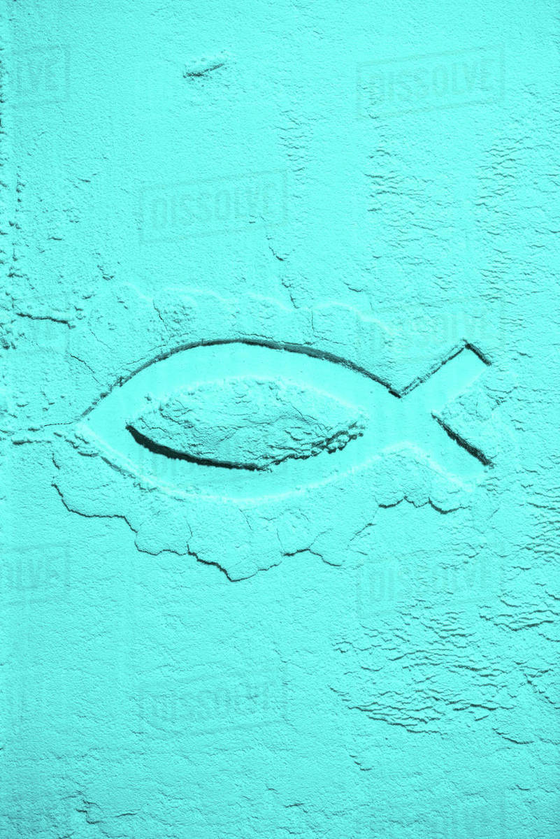 Top view of fish symbol in blue flour texture - Royalty-free Stock ...