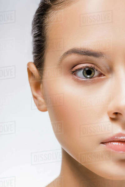 Cropped face of young beautiful woman with nude makeup - Royalty-free ...