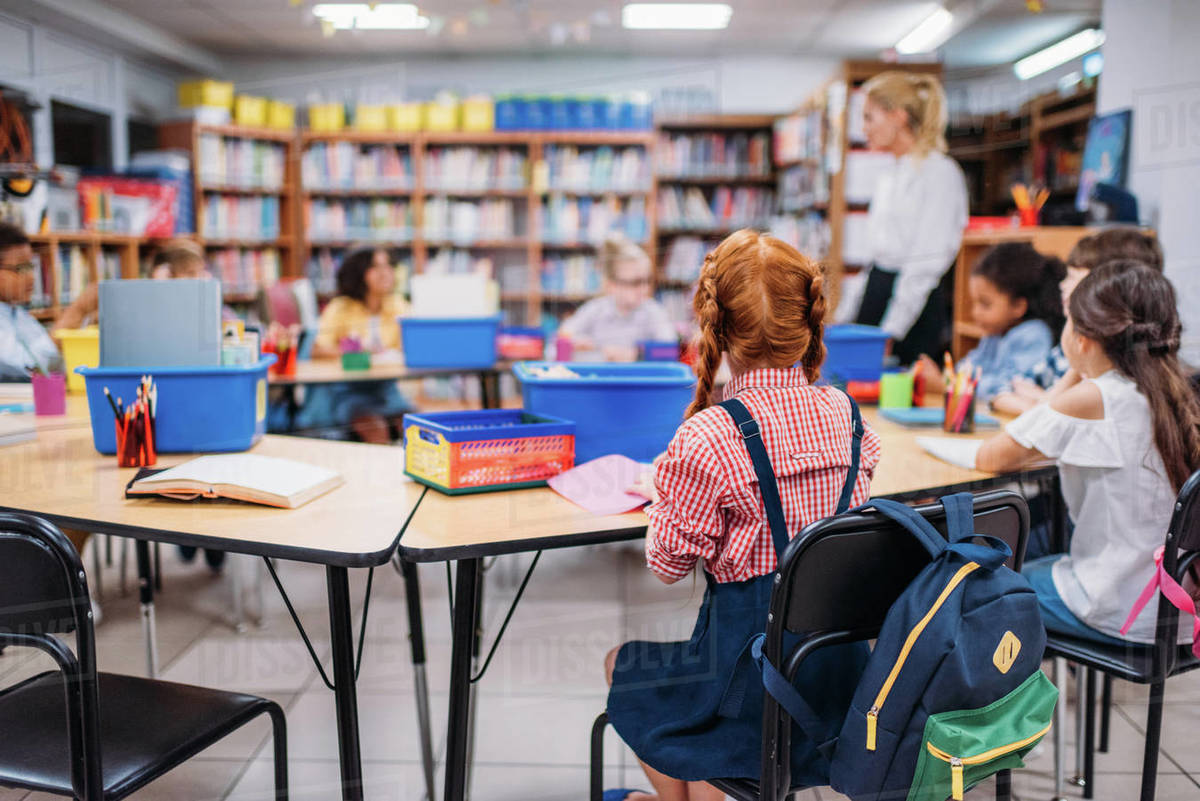 group of little kids having lesson at library - Royalty-free Stock ...