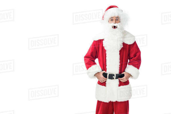 Shocked Santa Claus standing isolated on white background - Stock Photo ...