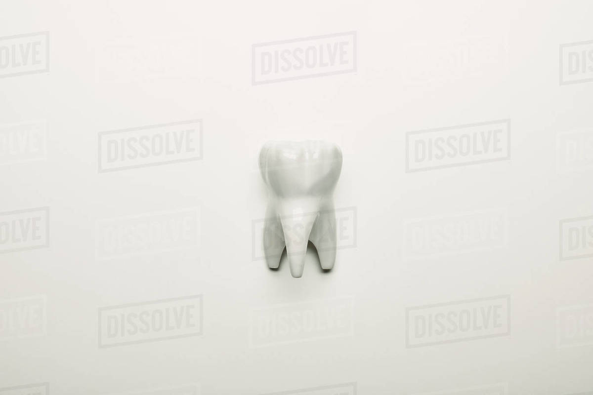 Top view of tooth model on white tabletop, dental care concept ...