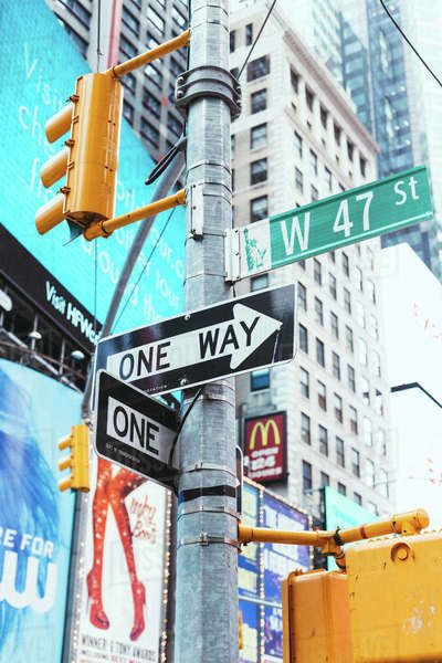 Times square, new York, USA - October 8, 2018: close up view of traffic ...
