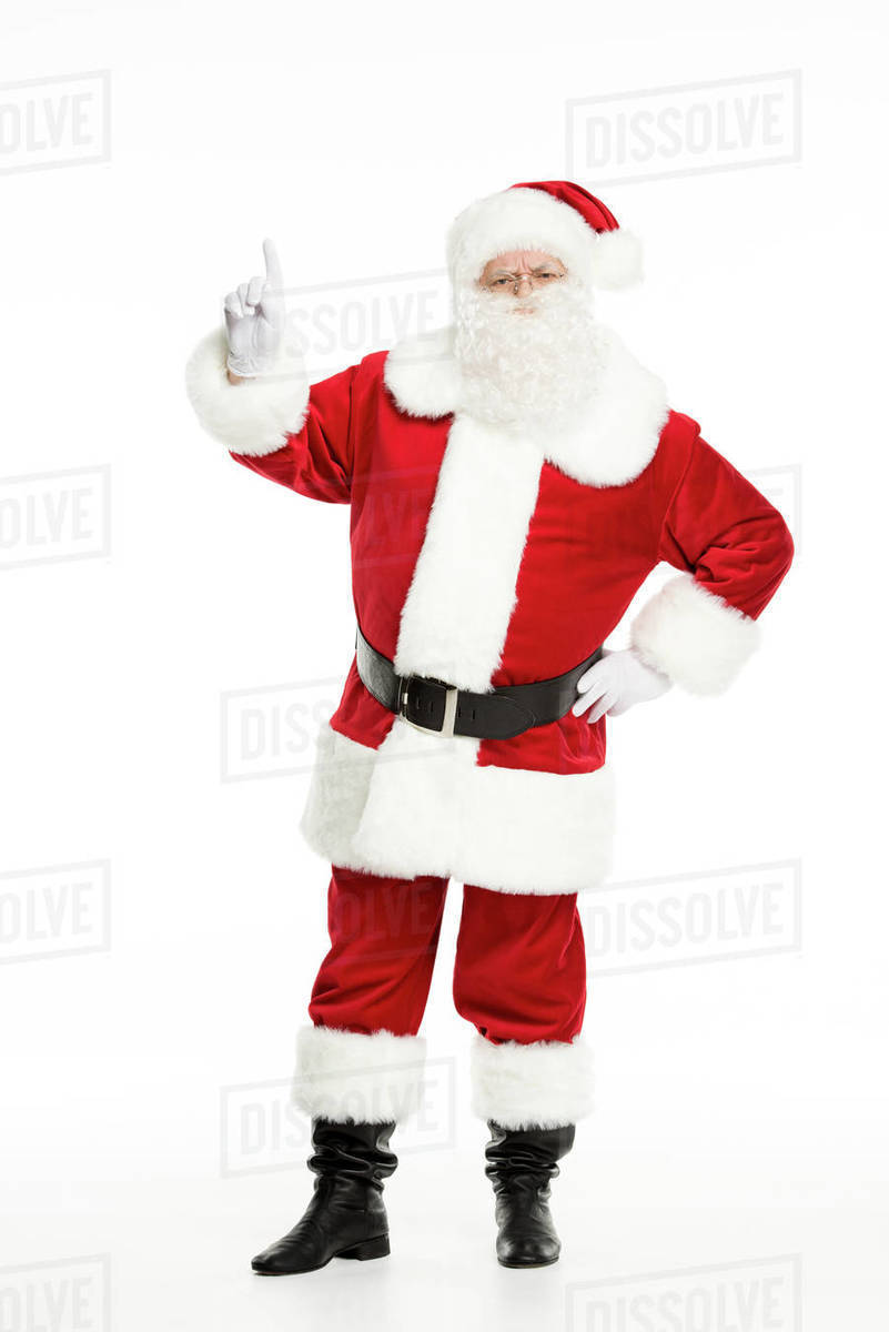 Full length view of Santa Claus posing and gesturing isolated on white ...