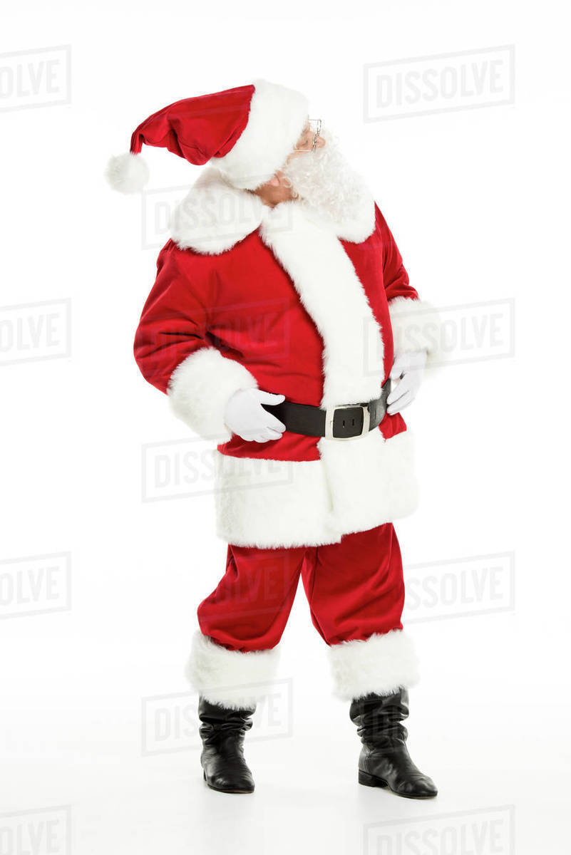 Full length view of Santa Claus posing and gesturing isolated on white ...