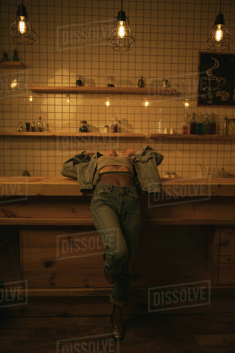 Stylish sexy girl posing on bar counter - Royalty-free Stock Photo ...