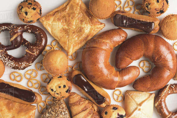 Full frame of variety of sweet pastry isolated on white - Royalty-free ...