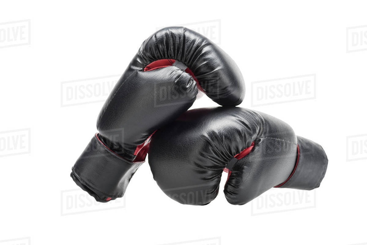 Closeup shot of red and black boxing gloves isolated on white - Royalty ...