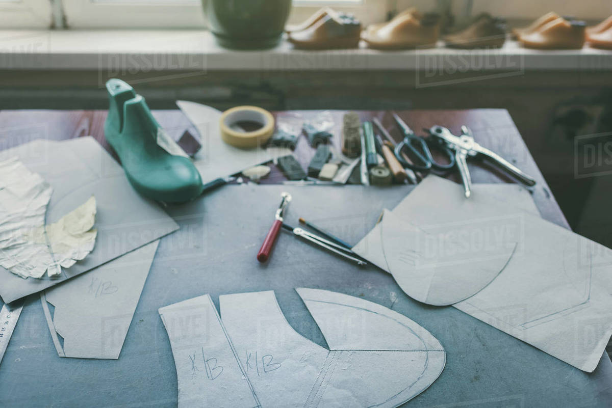 Various tools and shoe last at shoemaker workplace - Royalty-free Stock ...