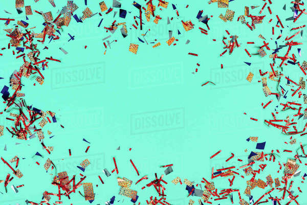 Top view of frame of messy confetti isolated on green - Royalty-free ...