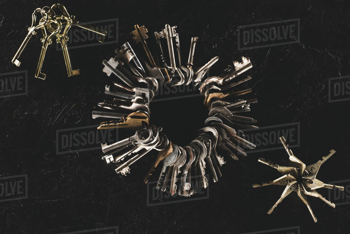 top view bunches of different keys isolated on black - Royalty-free ...