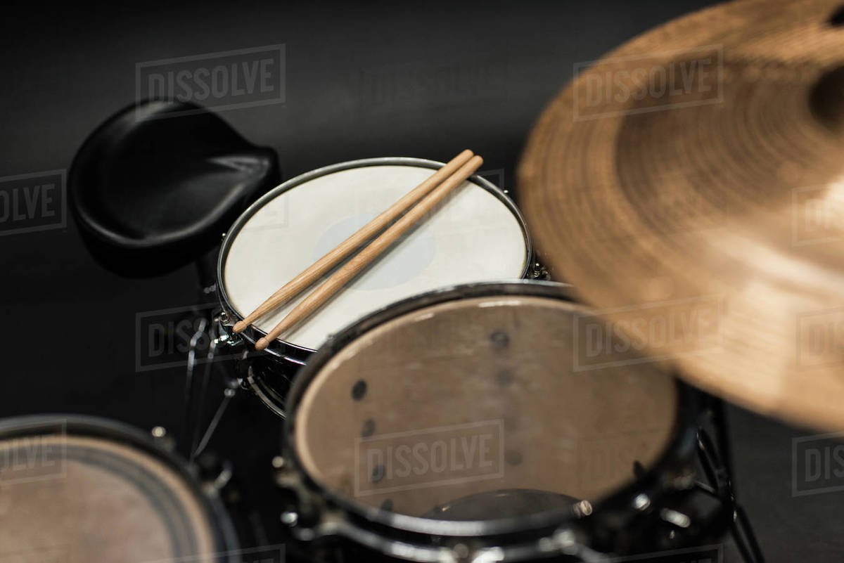 Close-up view of drums set for hard rock concert on stage - Royalty ...