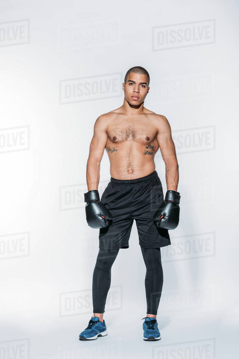 muscular african american boxer standing and looking at camera - Stock ...