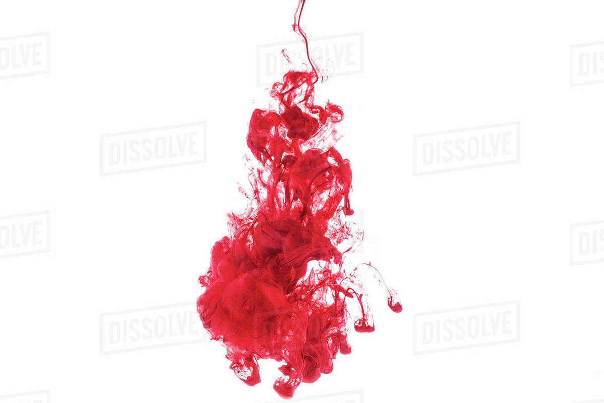 Red paint splash in water, isolated on white with copy space - Royalty ...