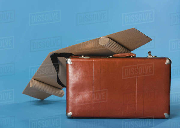 close up view of self made paper plane wings and suitcase isolated on ...