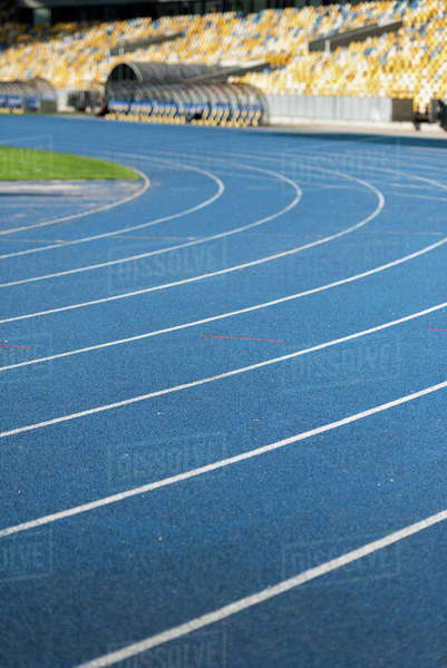 Close up view of blue running track on Olympic stadium - Royalty-free ...