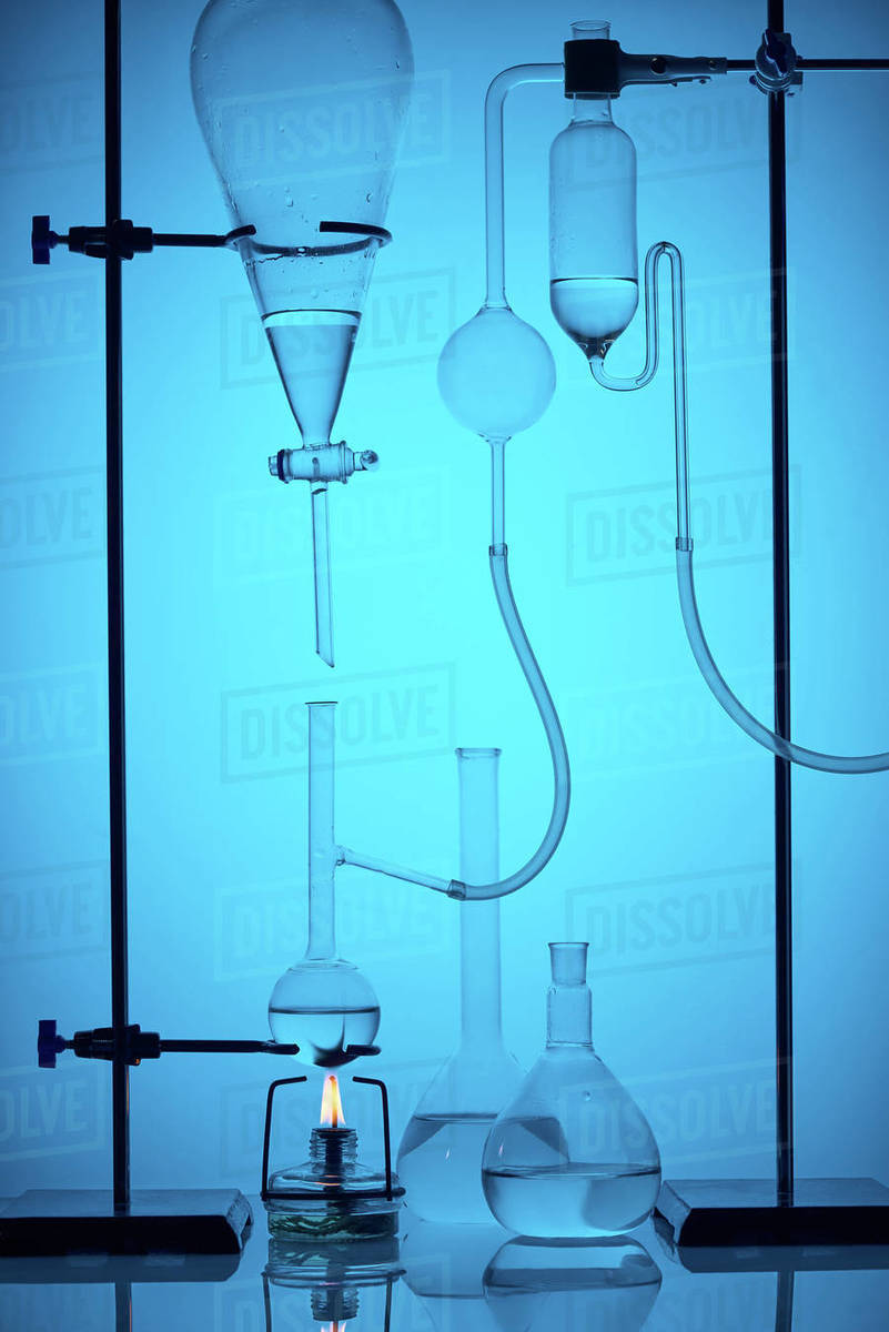Chemical analysis with substance in laboratory on blue - Royalty-free ...