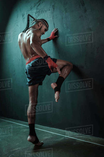 Muay thai athlete training at thai boxing indoors, ultimate fight ...