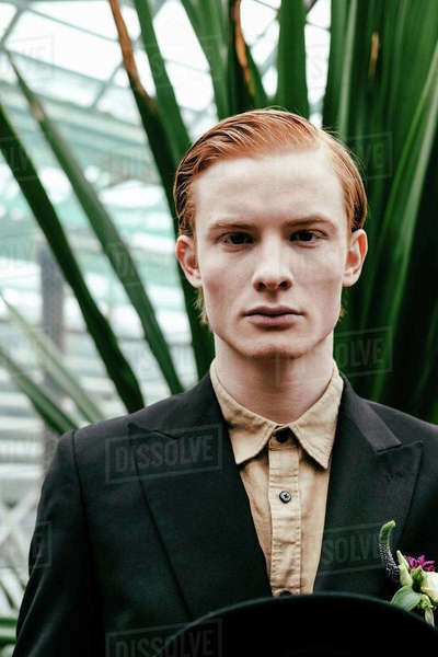 portrait of handsome red hair man in greenhouse - Royalty-free Stock ...