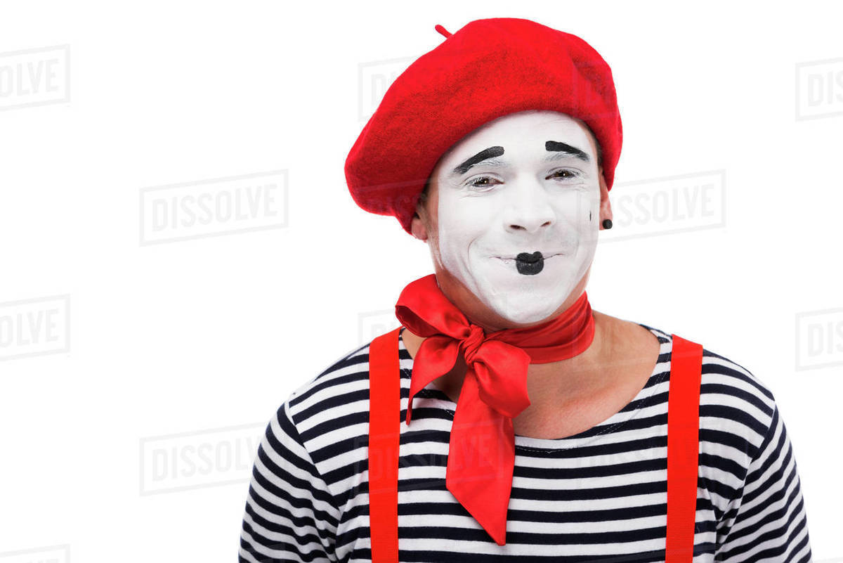 Happy mime looking at camera isolated on white - Royalty-free Stock ...
