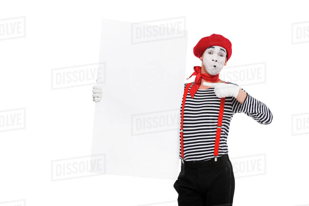 Mime pointing on empty board isolated on white - Royalty-free Stock ...