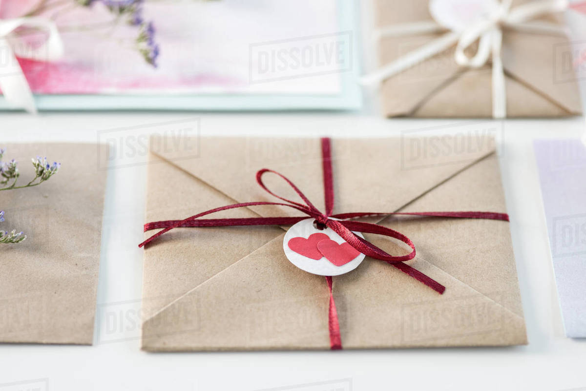 collection of envelopes or invitations isolated on white, wedding ...
