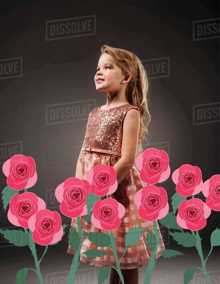Adorable princess in pink dress, isolated on grey - Royalty-free Stock ...