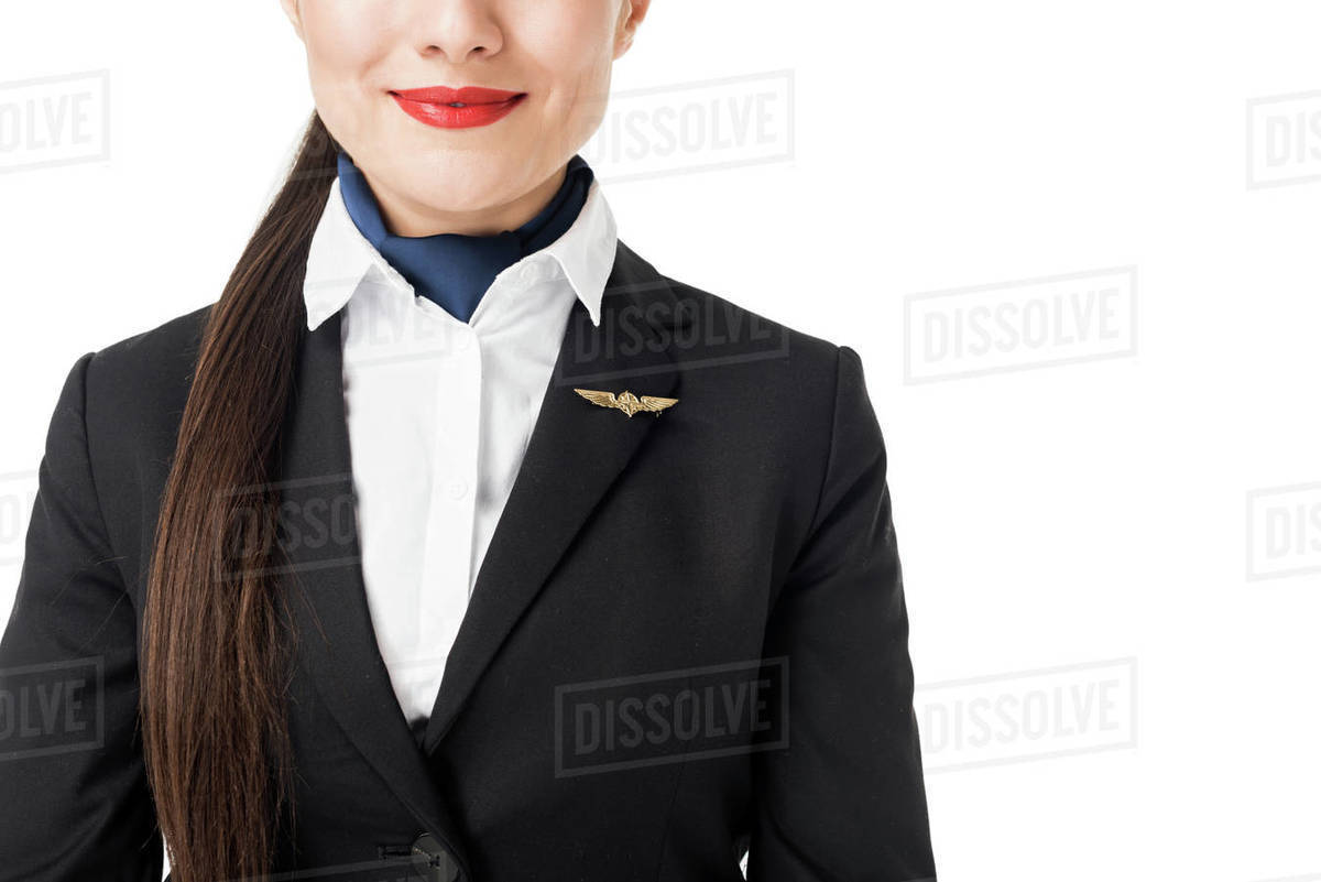 Close-up view of stewardess in uniform isolated on white - Royalty-free ...