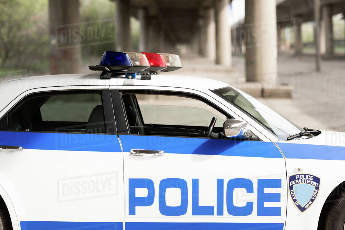 Side view of empty police patrol car on street - Royalty-free Stock ...