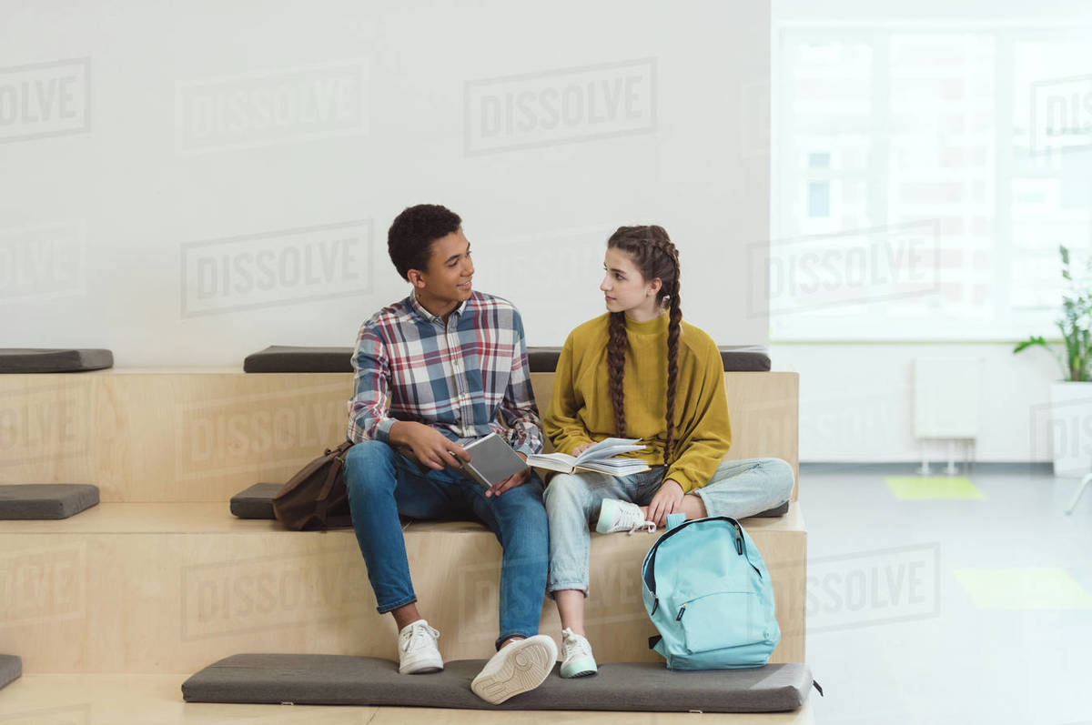 High school students couple doing homework together - Stock Photo ...